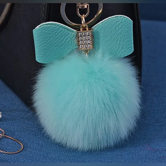 Accessories | New Beautiful Aqua Blue Fluffy Bling Pom Pom Keychain Bag ...
